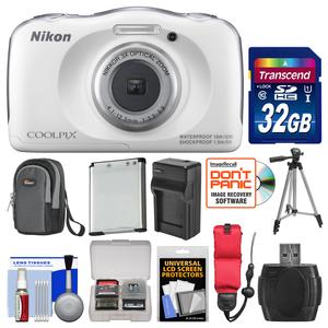 Nikon Coolpix S33 Shock & Waterproof Digital Camera (white) With 32gb Card + Case + Battery ...